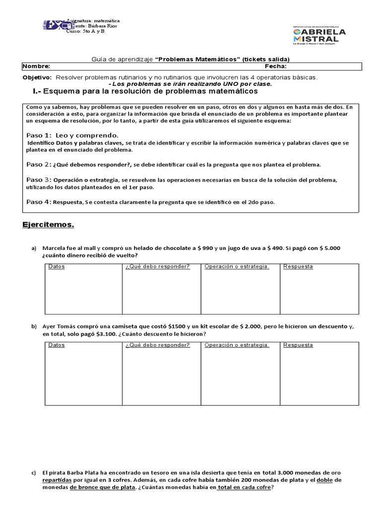 Problemas Matematicos 7 Clases | PDF