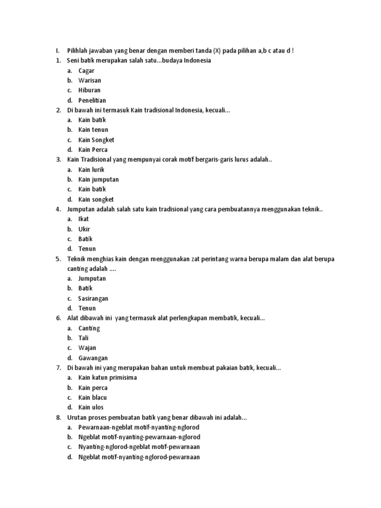 Soal Ujian Batik Kelas 4 | PDF