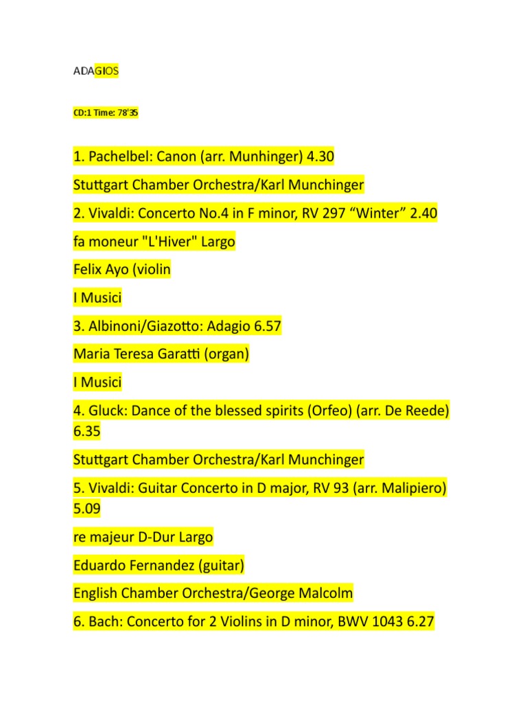 ADAGIOS | PDF | Concerto | Orchestras