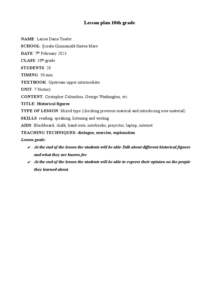 Lesson plan 10 th grade - CLIL - History | PDF | Lesson Plan | Teaching