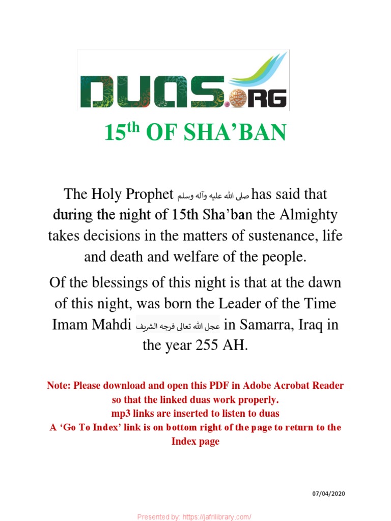 15th Sha'ban Night Amaal Guide | PDF | Abrahamic Religions | Religious ...