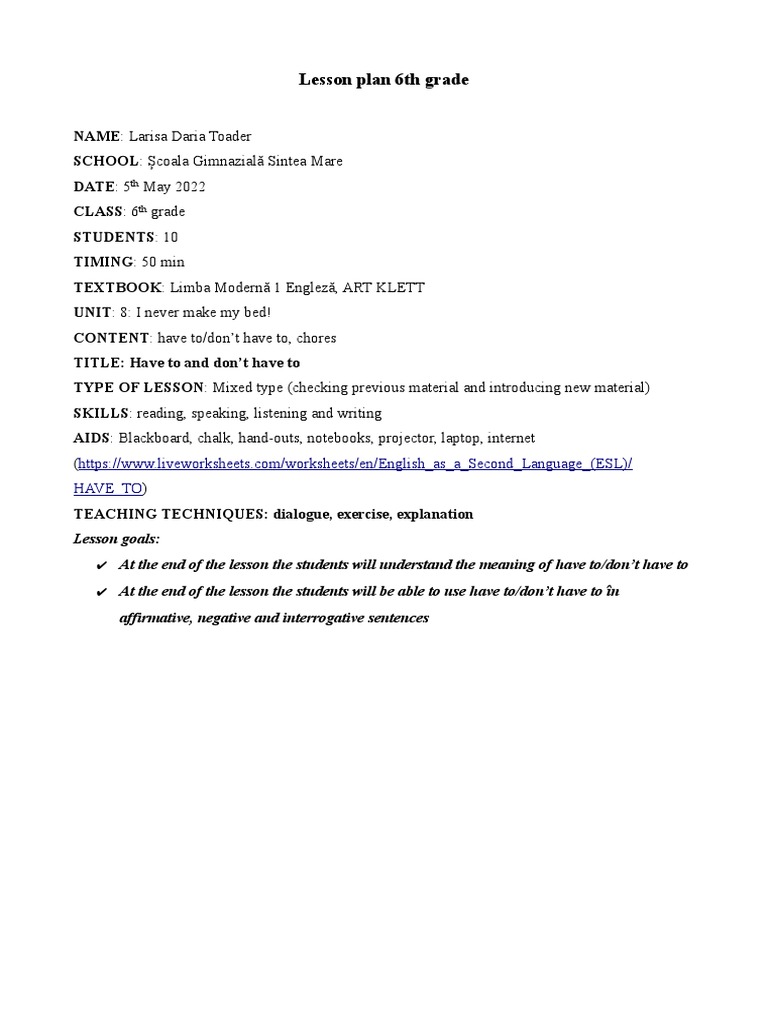 Lesson Plan 6th Grade ICT | PDF | Worksheet | Lesson Plan