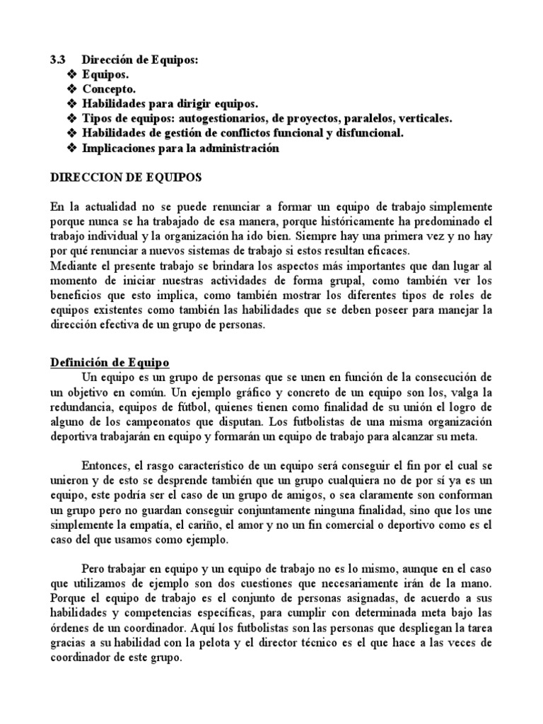 Unidad 3.3 Direccion de Equipos | PDF