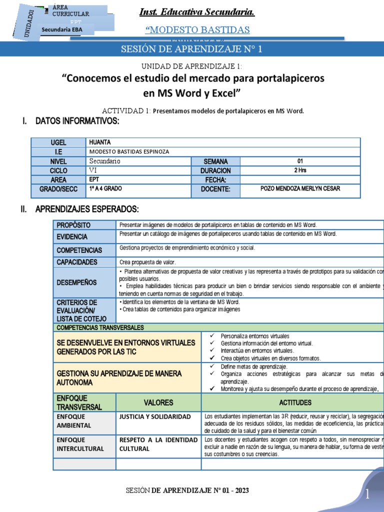 1º Ses Act 1-Ept-U1 | PDF | Evaluación | Aprendizaje