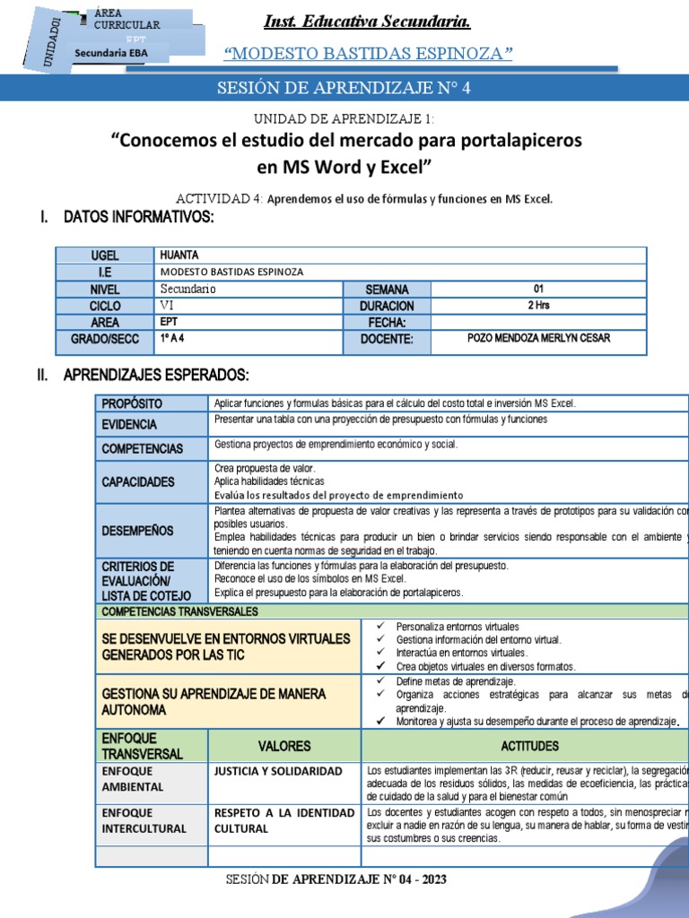1º Ses Act 4-Ept-U1 | PDF