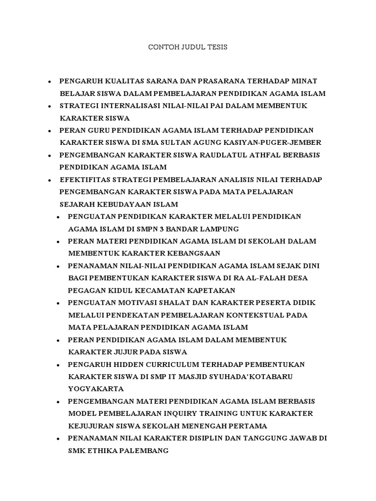 Judul Tesis Pendidikan Agama Islam | PDF | Ilmu Sosial | Sejarah