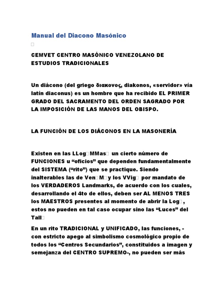Manual del Diacono Masónico | PDF
