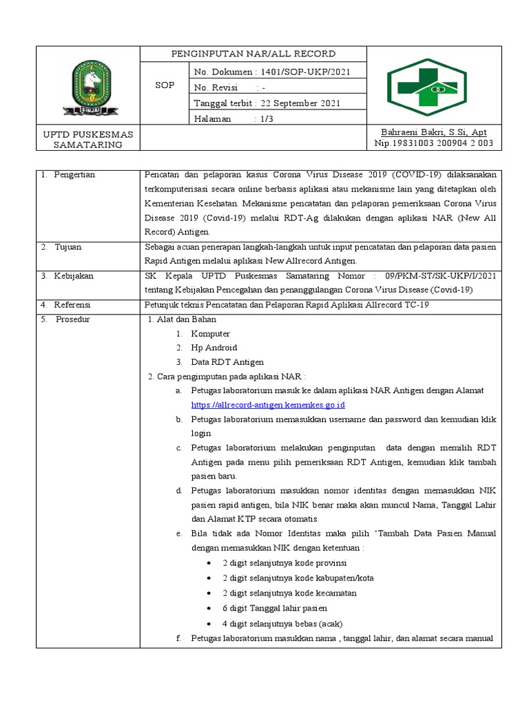 Sop Penginputan Nar | PDF