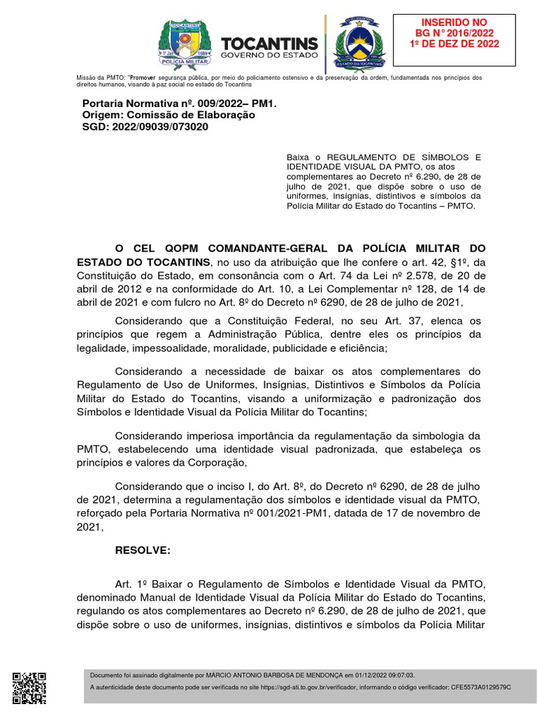 Portaria Normativa #009-2022-Pm1 - Regulamento de Simbolos e Identidade ...