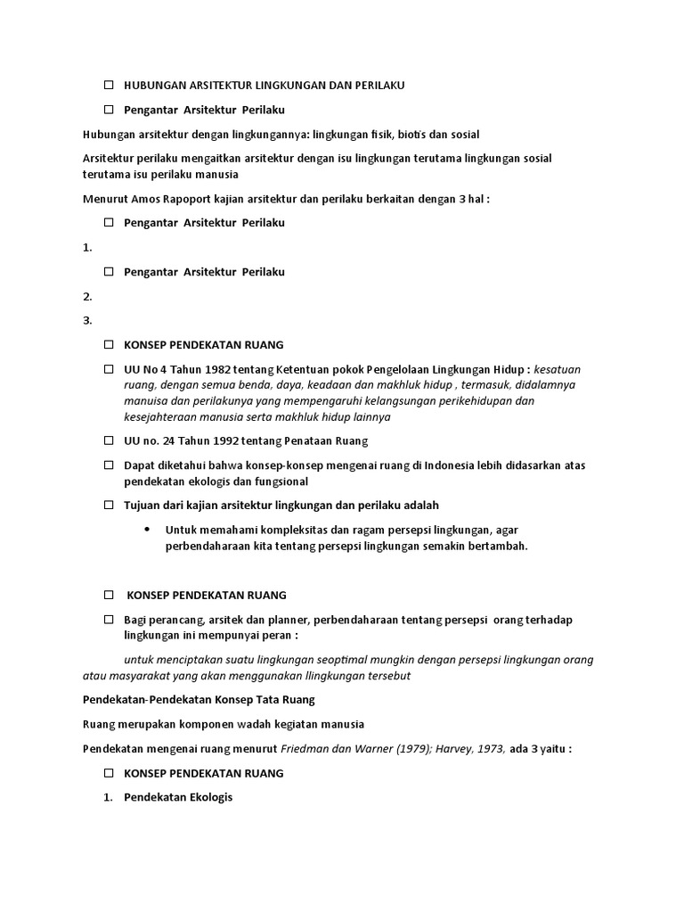 HUBUNGAN ARSITEKTUR LINGKUNGAN DAN PERILAKU Rangkum | PDF HUBUNGAN ARSITEKTUR LINGKUNGAN DAN PERILAKU Rangkum | PDF