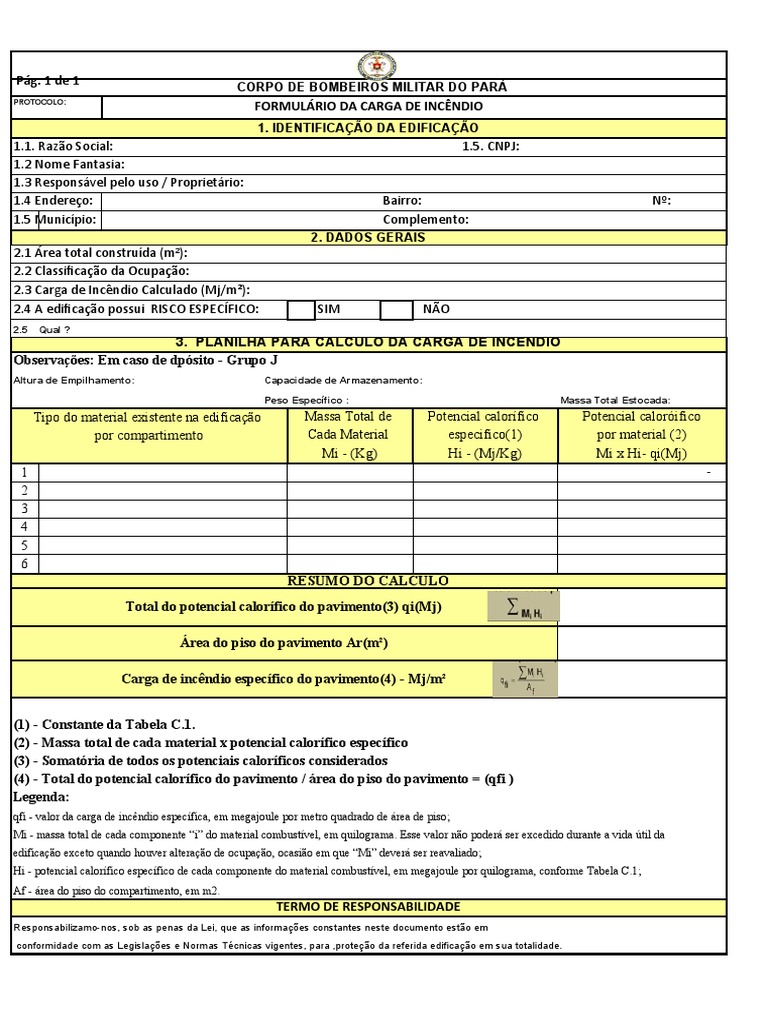 Formulário de Carga de Incêndio CBMPA | PDF | Massa