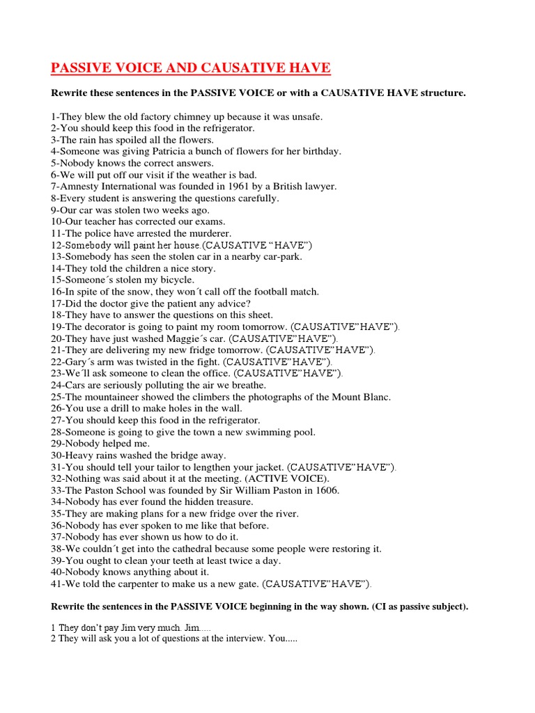 1º Bach Passive Voice Causative Have (2) | PDF | Mystery, Thriller & Crime Fiction