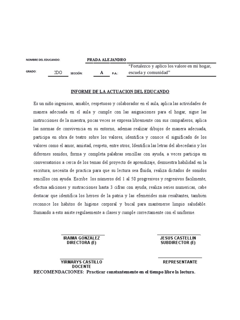 Modelo de informe descriptivo | PDF