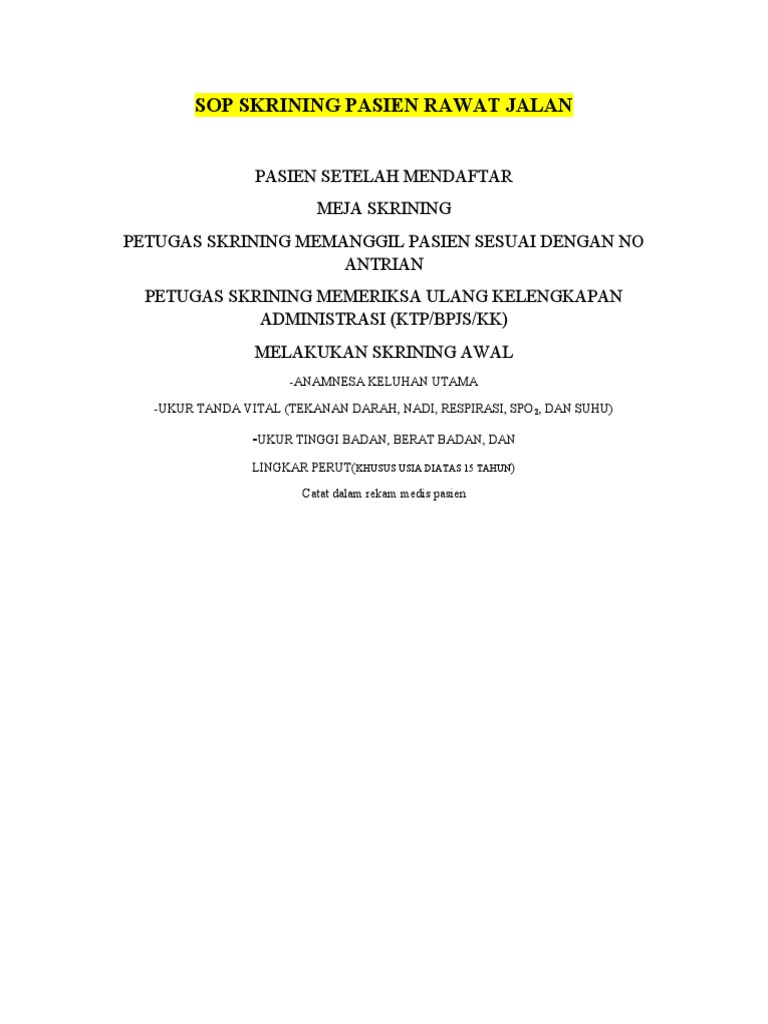 Sop Skrining Pasien Rawat Jalan | PDF | Sains & Matematika