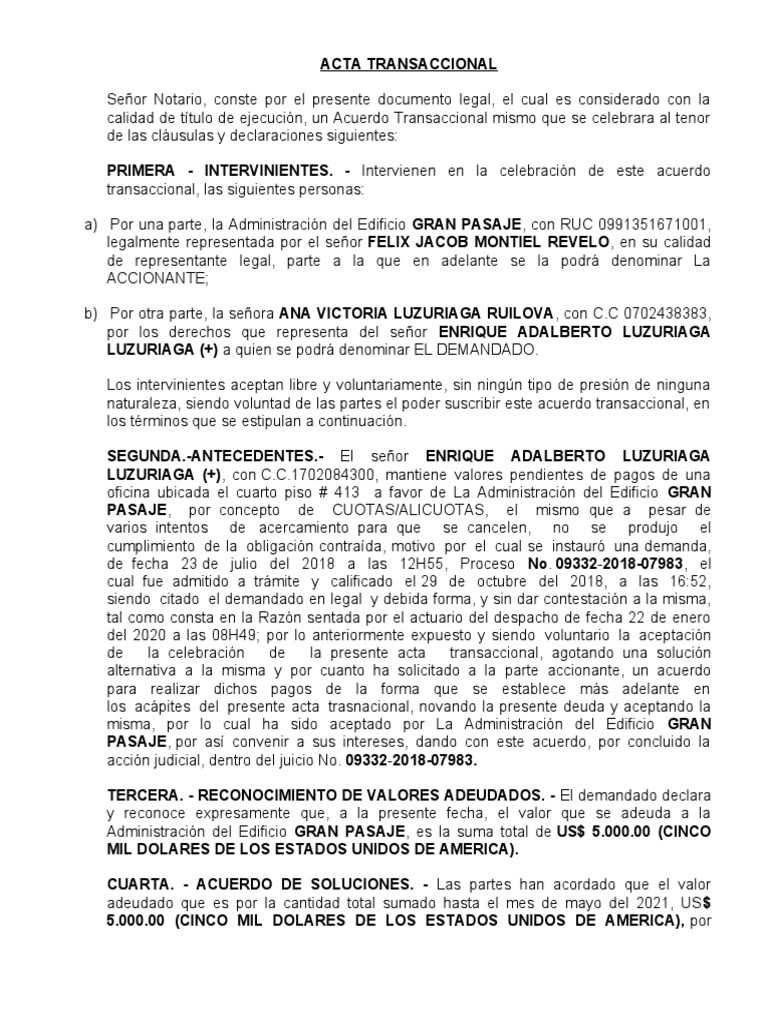 Acta Transaccional | PDF