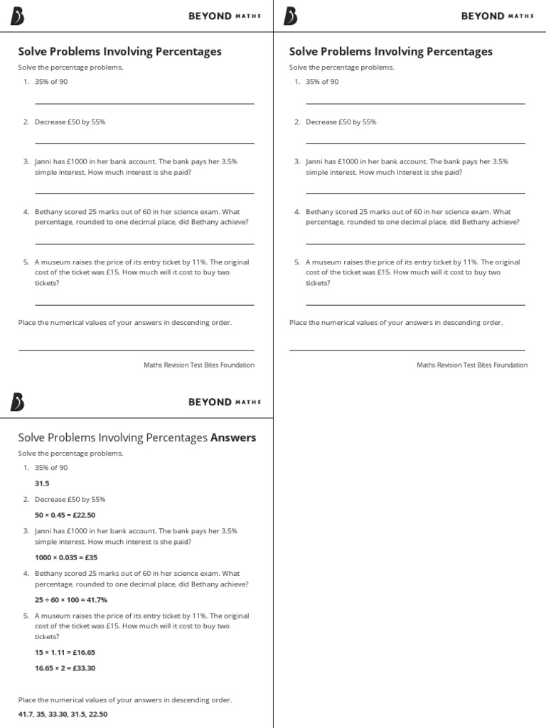 23 Solve Problems Involving Percentages | PDF | Percentage | Interest