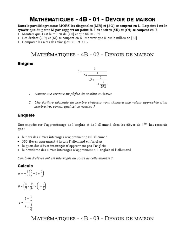 4 - Devoirs Maison | PDF | Triangle | Sciences physiques