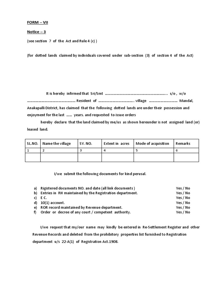 Form - VII | PDF | Private Law | Civil Law (Common Law)