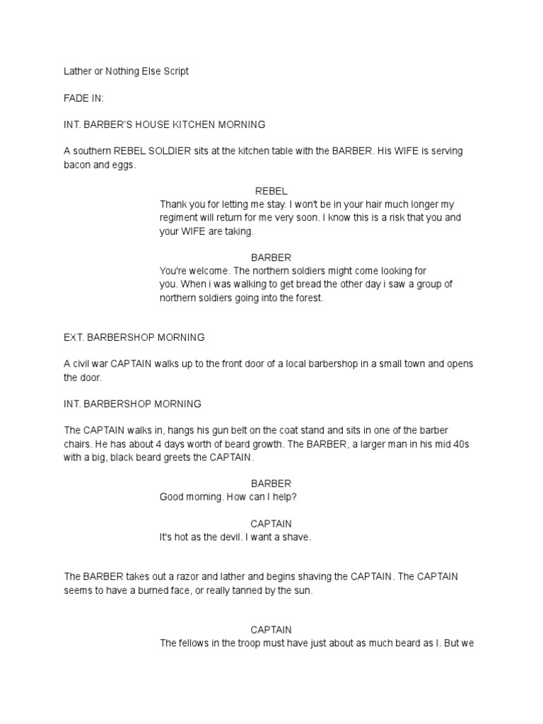 Lather or Nothing Else Script | PDF | Razor | Beard