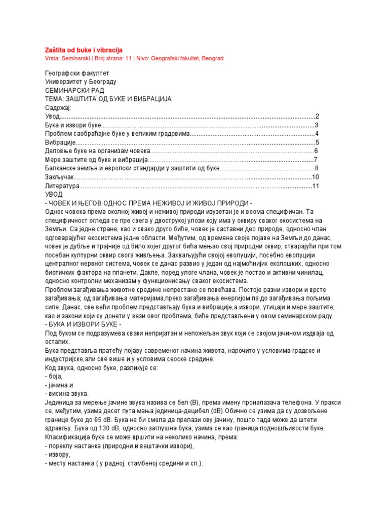 Zaštita Od Buke I Vibracija - Seminarski | PDF