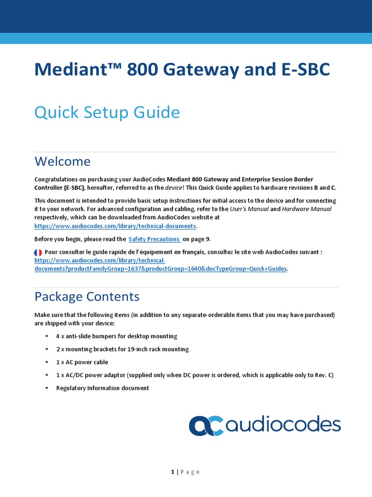 Mediant 800 Gateway e SBC Quick Guide | PDF