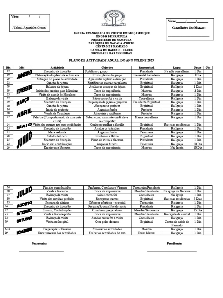 Plano de Actividade Das Mamas IECM | PDF | Igreja cristã