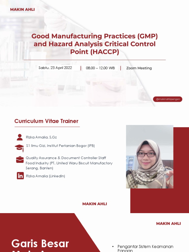 Materi GMP & Haccp (Food Safety Batch 20 Makin Ahli 2022) | PDF