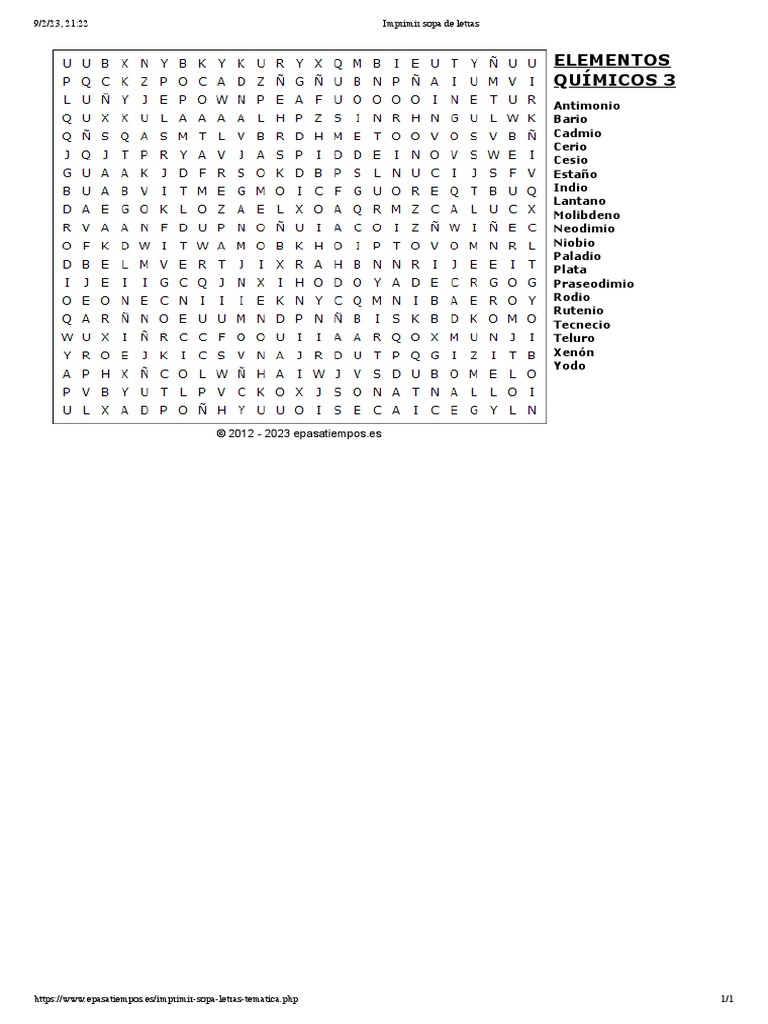 Imprimir Sopa de Letras | PDF | Elementos metálicos | Química