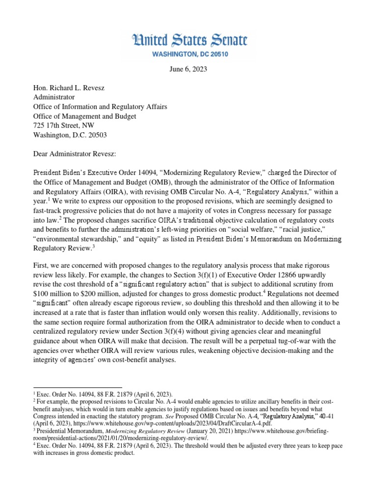(DAILY CALLER OBTAINED) - 2023.06.06 Sen. Cruz and GOP Ranking Members Letter To OIRA Re ...