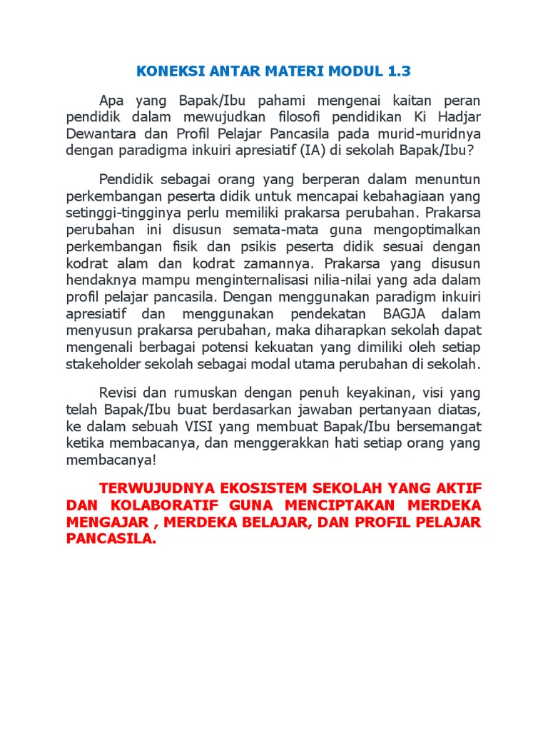 Koneksi Antar Materi Modul 1.3 GP | PDF