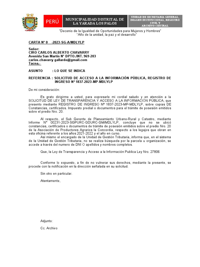 CARTA 00-2023 Mario Mamani Condori German NINA | PDF