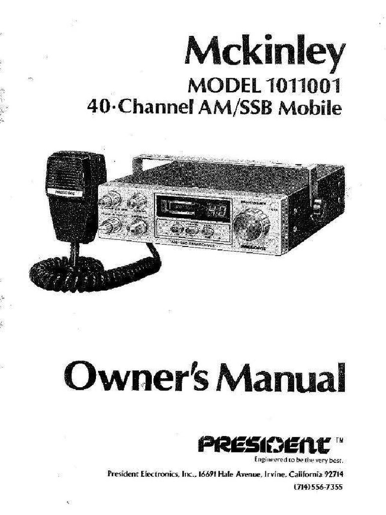 President MC Kinley Model 1011001 AM SSB Mobile | PDF