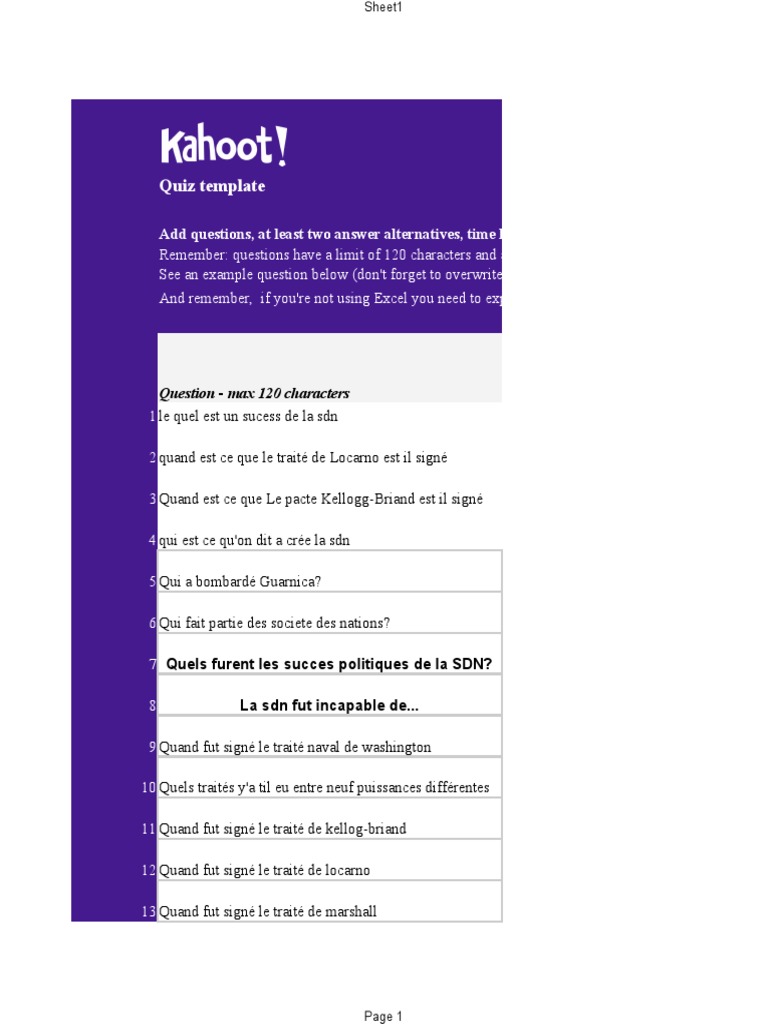 Kahoot Quiz Template | PDF