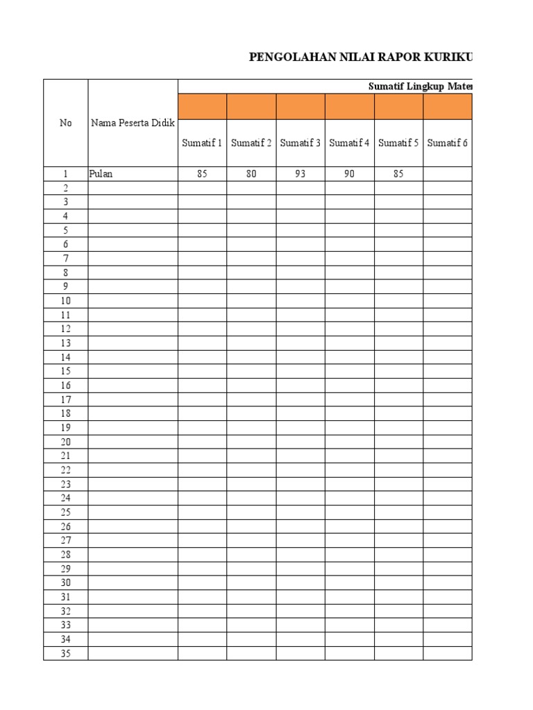 Format Pengolahan Nilai Kurikulum Merdeka | PDF