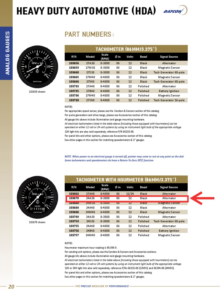 Part Numbers:: Tachometer (86Mm/3.375") | PDF | Vehicles | Electromagnetism