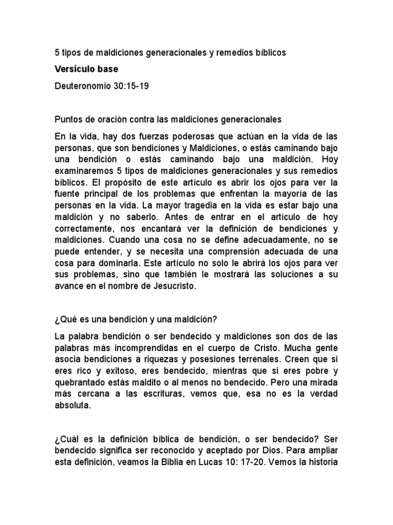 5 Tipos de Maldiciones Generacionales y Remedios Bíblico1 | PDF ...
