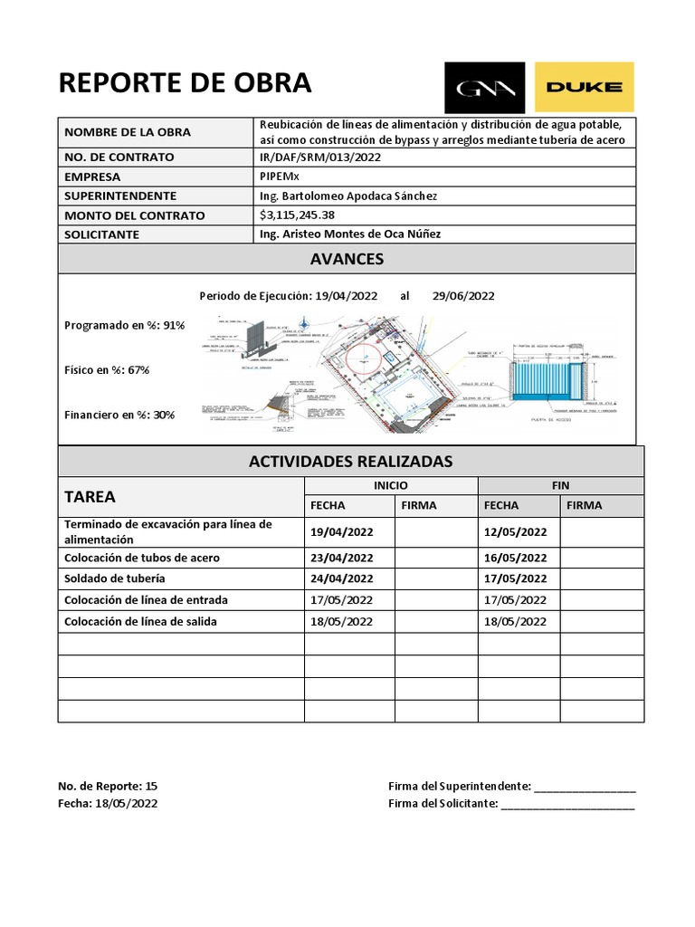 Ejemplo de Reporte de Obra | PDF