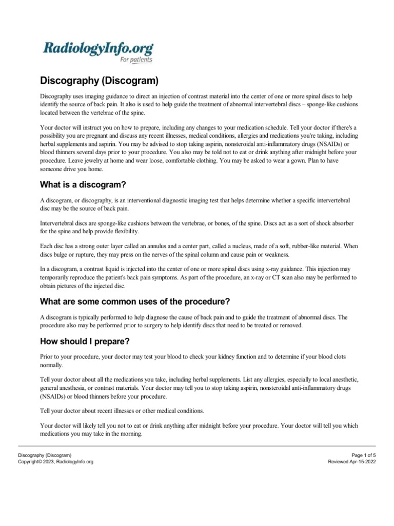 Discography | PDF | Radiology | Ct Scan
