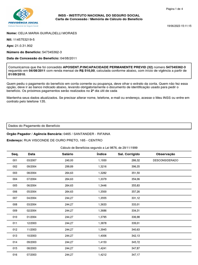 Carta Concessao Beneficio | PDF