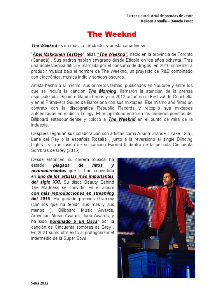 Biografía de The Weeknd en Español | PDF | Música pop | Industria de la ...