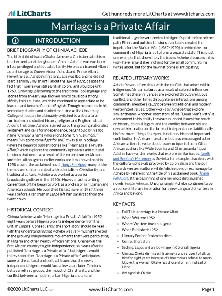 Marriage Is A Private Affair LitChart | PDF