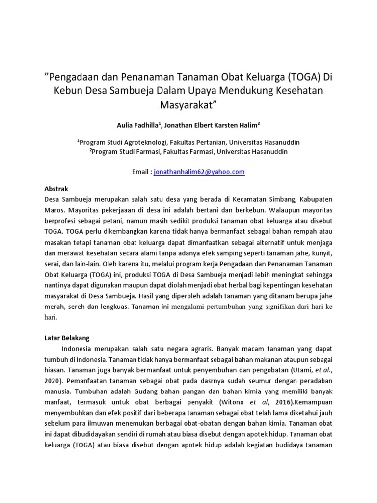 Pengadaan TOGA untuk Kesehatan Desa Sambueja | PDF