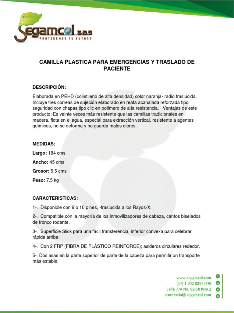 Ficha tecnica camilla | PDF