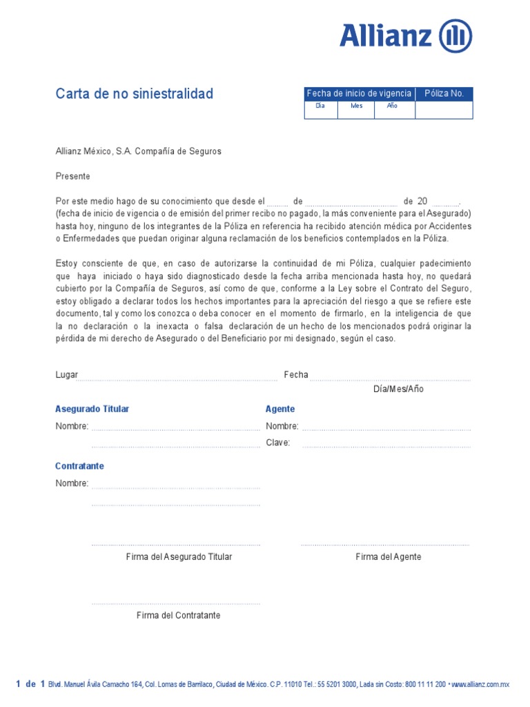 Carta No Siniestralidad Allianz | PDF