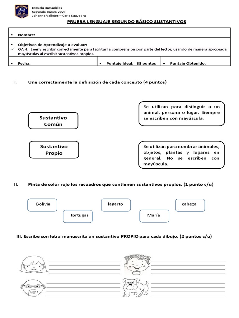 Lenguaje - Evaluación 6 - Prueba Sustantivos | PDF | Ciencia cognitiva ...
