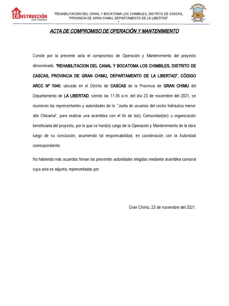 03. ACTAS POR SER FIRMADAS - CHIMBILES | PDF