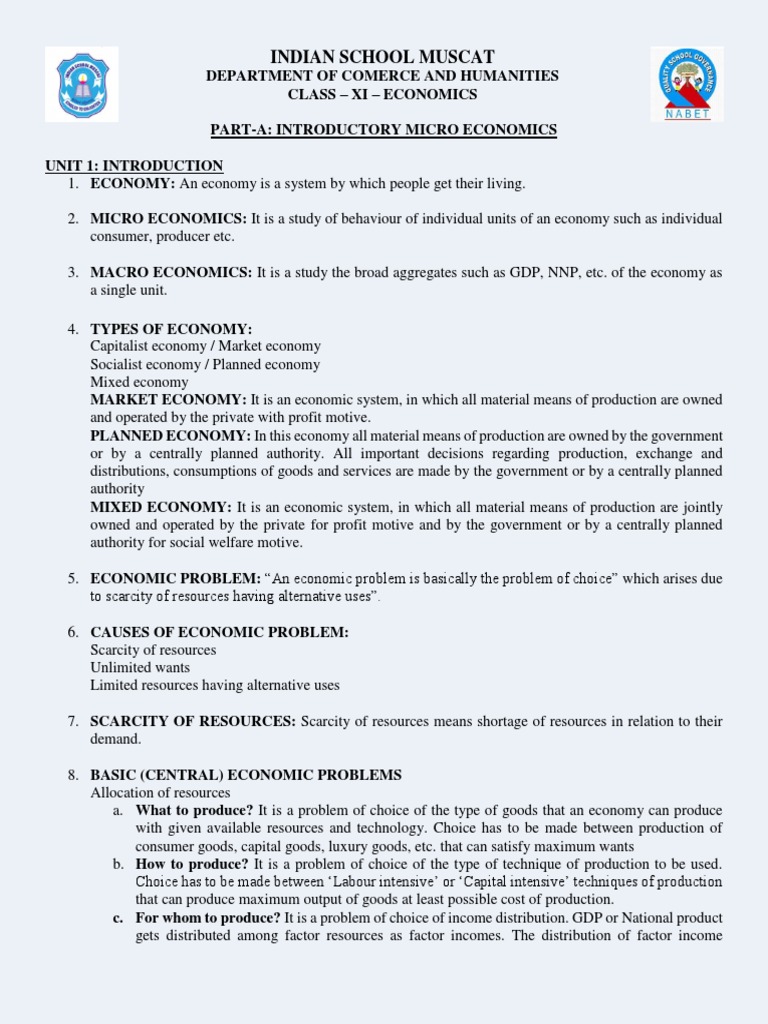 Class Xi Microeconomics Introduction Pdf