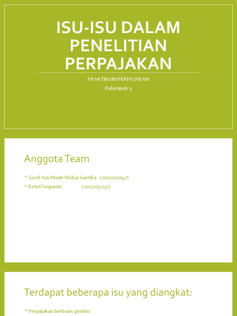 Isu Isu Dalam Penelitian Perpajakan Kelompok 5 Praktikum Perpajakan | PDF