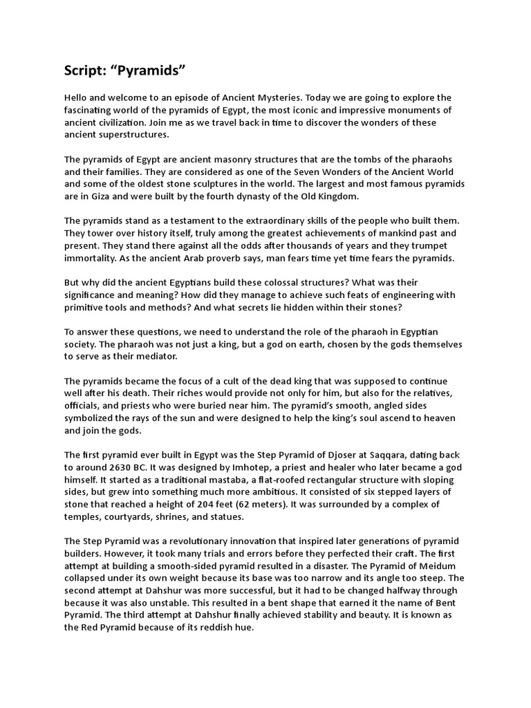 Youtube Script About Eygyptial Pyramids | PDF | Egyptian Pyramids