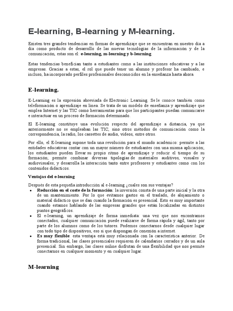 E-learning, B-learning y M-learning. | PDF | Enseñando | Aprendizaje
